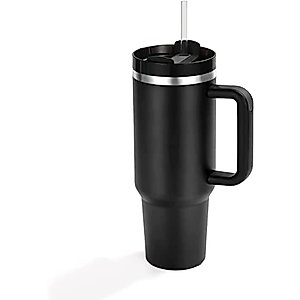 SEDBRÖS 40 Oz Tumbler With Handle And Straw Insulated Stainless Steel Travel Mug With Lid For Hot And Cold Drinks Quencher With Lid And Straw Leak Proof Spill Proof Pure Black