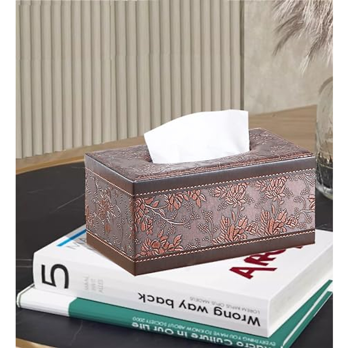 Leather Tissue Box Cover Retro Rectangular Facial Tissue Box Holder, Modern Napkin Storage Caddy with Magnetic Bottom, Pumping Paper Dispenser Case for House Bathroom Office Car Living Room