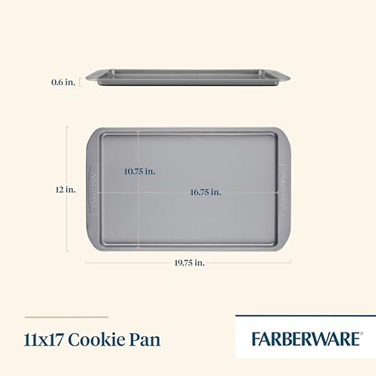 Farberware Nonstick Bakeware, Nonstick Cookie Sheet / Baking Sheet - 11 Inch x 17 Inch, Gray