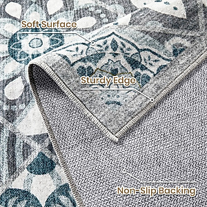 Micgeek 5X8 Area Rugs for Living Room - Washable Large Bohemian Low Pile Stain Resistant Floral Rug Soft Non Slip Neutral Indoor Floor Rugs for Bedroom Kitchen Dining Room Home Office,Grey/Blue