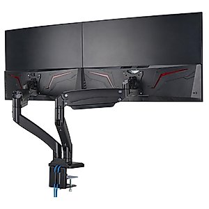 AVLT Dual 13"-43" Monitor Arm Desk Mount fits Two Flat/Curved Monitor Full Motion Height Swivel Tilt Rotation Adjustable Monitor Arm - Black/VESA/C-Clamp/Grommet/Cable Management