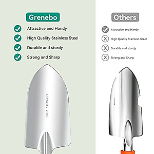 Grenebo Stainless Steel Garden Tools,3 Pieces Gardening Tools with Wood Handle,Rust-Proof Gardening Kit Garden Shovel Garden Rake Garden Trowel,Ideal Gardening Gifts for Women