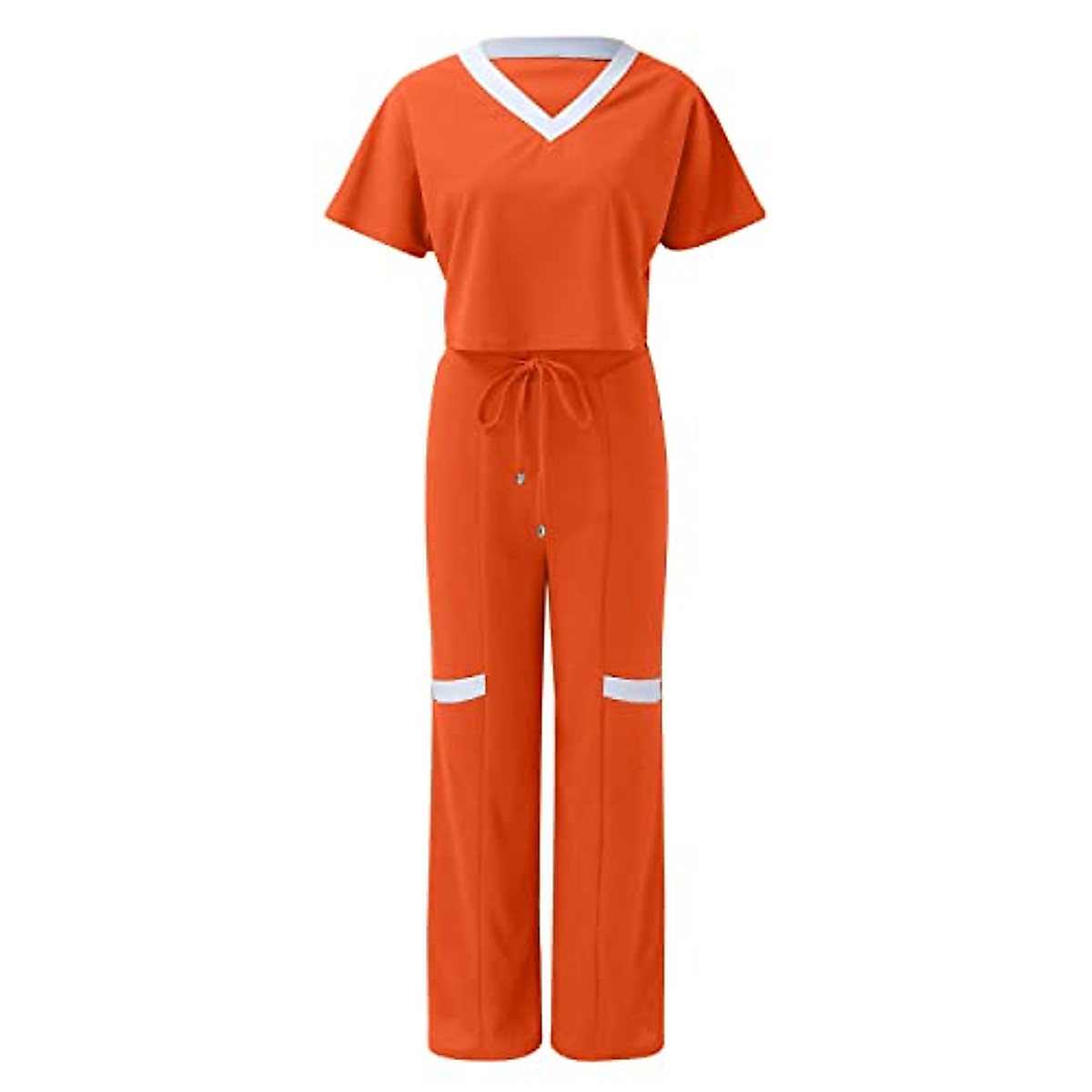 Spring and Summer Solid Color Short Sleeve Top Flare Pants Suit