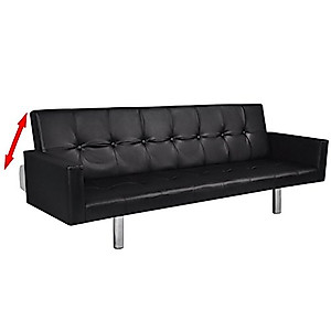 vidaXL Sofa Bed with Armrest Black Artificial Leather