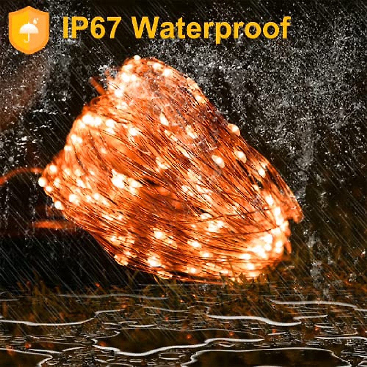 Yayfazy Orange Halloween Decor Solar String Lights Copper Wire 2Packs Each 100Led 33Ft Outdoor Fairy Lights,8 Modes IP65 Waterproof for Patio Garden Tree Xmas Party Wedding Yard Decoration