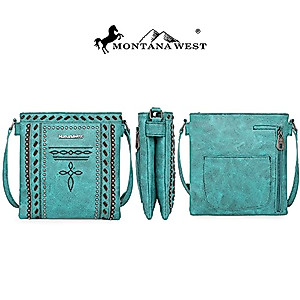 Montana West Whipstitch Collection Western Purses for Women Crossbody Bags Over Shoulder Purse MW1124G-9360TQ+W