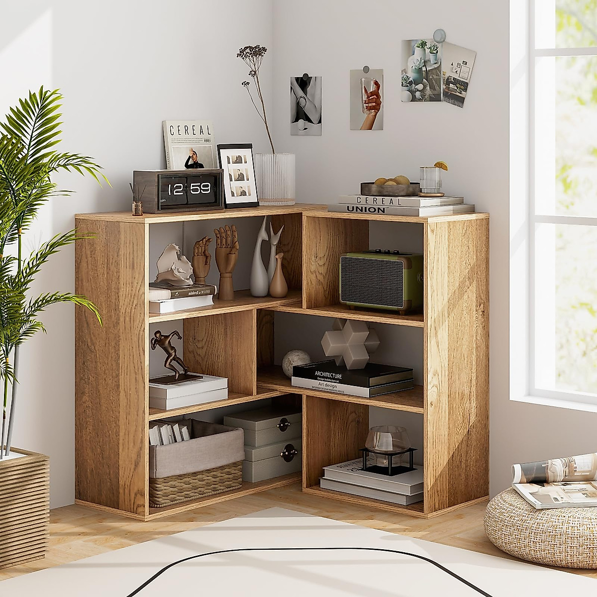 Tangkula 3 Cubes Bookcase, Irregular Open Bookcase, Freestanding Bookshelf Combination, Anti-Tipping Device, Home Display Storage Shelf for Living Room Study (Natural, 3-Cube, Concave)