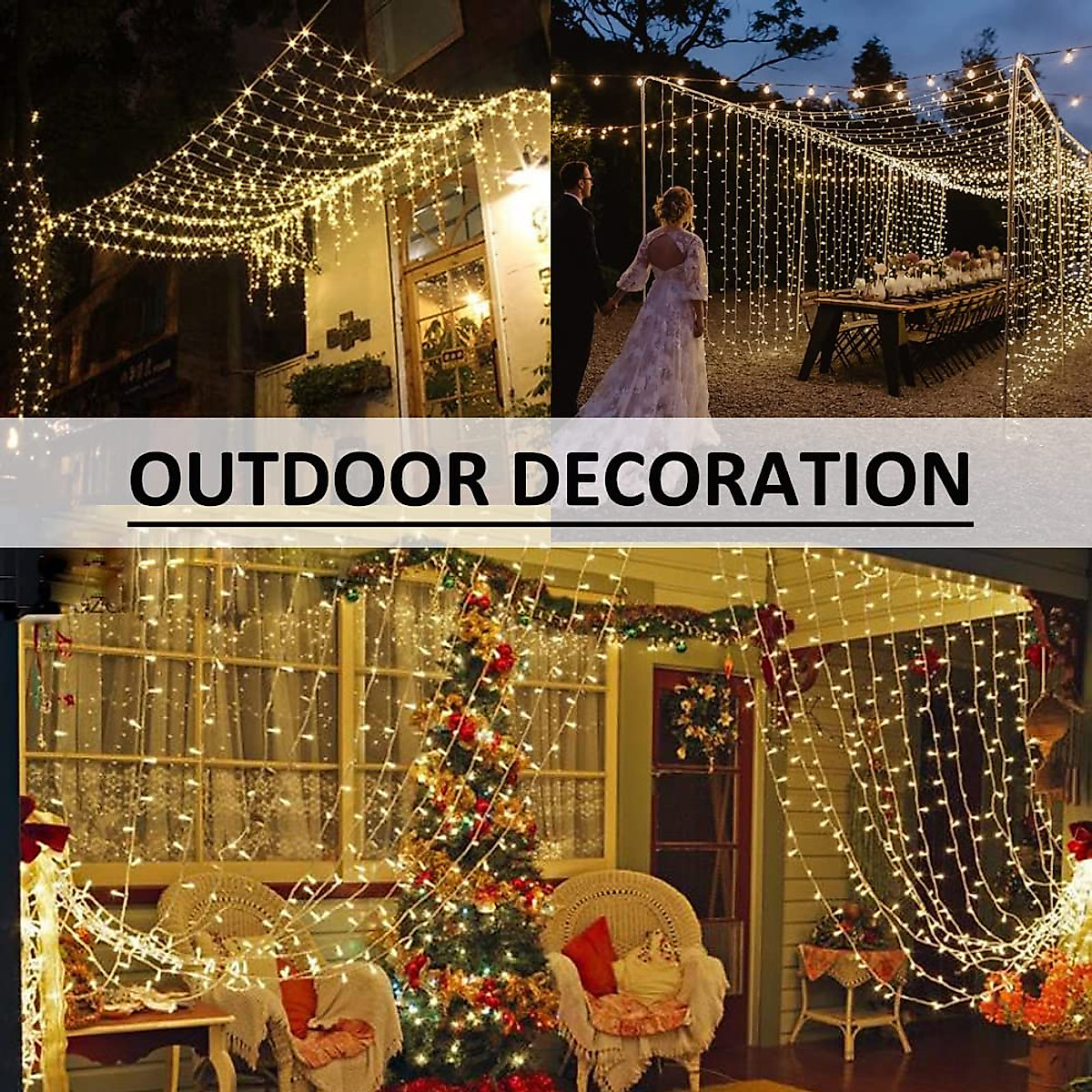 Solhice LED Curtain Lights Outdoor 20ft x10ft, 600 LED Plug in Hanging Window String Lights Indoor, Twinkle Lights Backdrop for Backyard Patio Wedding Bedroom Decor, Warm White (Not Connectable)