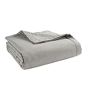 LANE LINEN Twin Size Blanket for Bed – 100% Cotton Oversized Throw for Couch - 320GSM Lightweight Soft Breathable 3-Layer Cooling Summer Blanket – Percale Weave – Self Softening – 68”x90” Silver