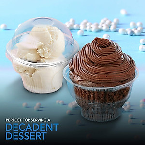 Clear Plastic Dessert Cups with Lids 8 oz (Set of 50) Small Disposable Parfait Cup, Dome Lid - No Hole, 8-Ounce Party Fruit Containers, Banana Pudding Bowl, Jello, Ice Cream, Desserts Container