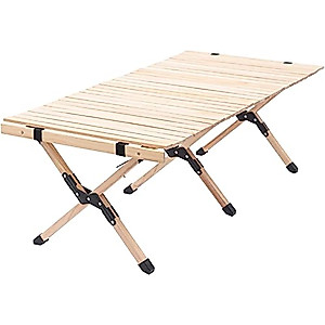 OMKUOSYA Portable Camping Table, Wooden Folding Beach Picnic Table with Carry Bag for Outdoor Cooking, Picnic, Camp, BBQ, Travel, Backyard Patio Party
