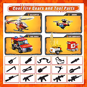 WishaLife City Fire Station Building Blocks Set, Fire Truck, Helicopter, Drone, Rescue Gear, Fire Command Center Playset, Firefighters Roleplay Toy Gifts for Kids Boys Girls Ages 6+ (744 Pieces)