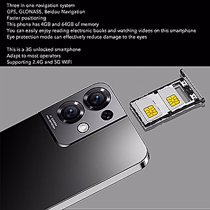 Yunseity Factory Unlocked Smartphone, Reno 9 Pro Ultra Slim Full Screen Smartphone 4GB RAM 64GB ROM, 2.4G and 5G WiFi Cellphone with 48MP+13MP Cameras, 8 Core CPU, for Android 12 (Black)