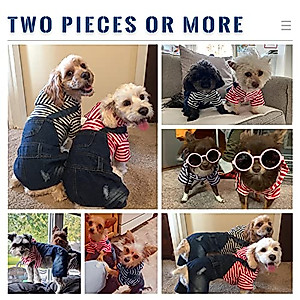 DOGGYZSTYLE Small Dog Hoodie Clothes Cute Stripe Shirts Denim Jumpsuit One-Piece Outfit for Small Medium Dogs Cats Boy Girl Chihuahua Blue Jeans Overalls Puppy Costume (Blue,XS)