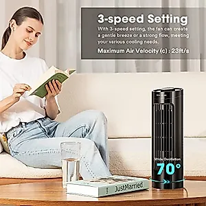 VIVOSUN 13'' Tower Fan, Bladeless Desk Fan with 3 Speeds and 70° Oscillation, Portable and Compact, Quiet Cooling Fan for Home and Office, Black