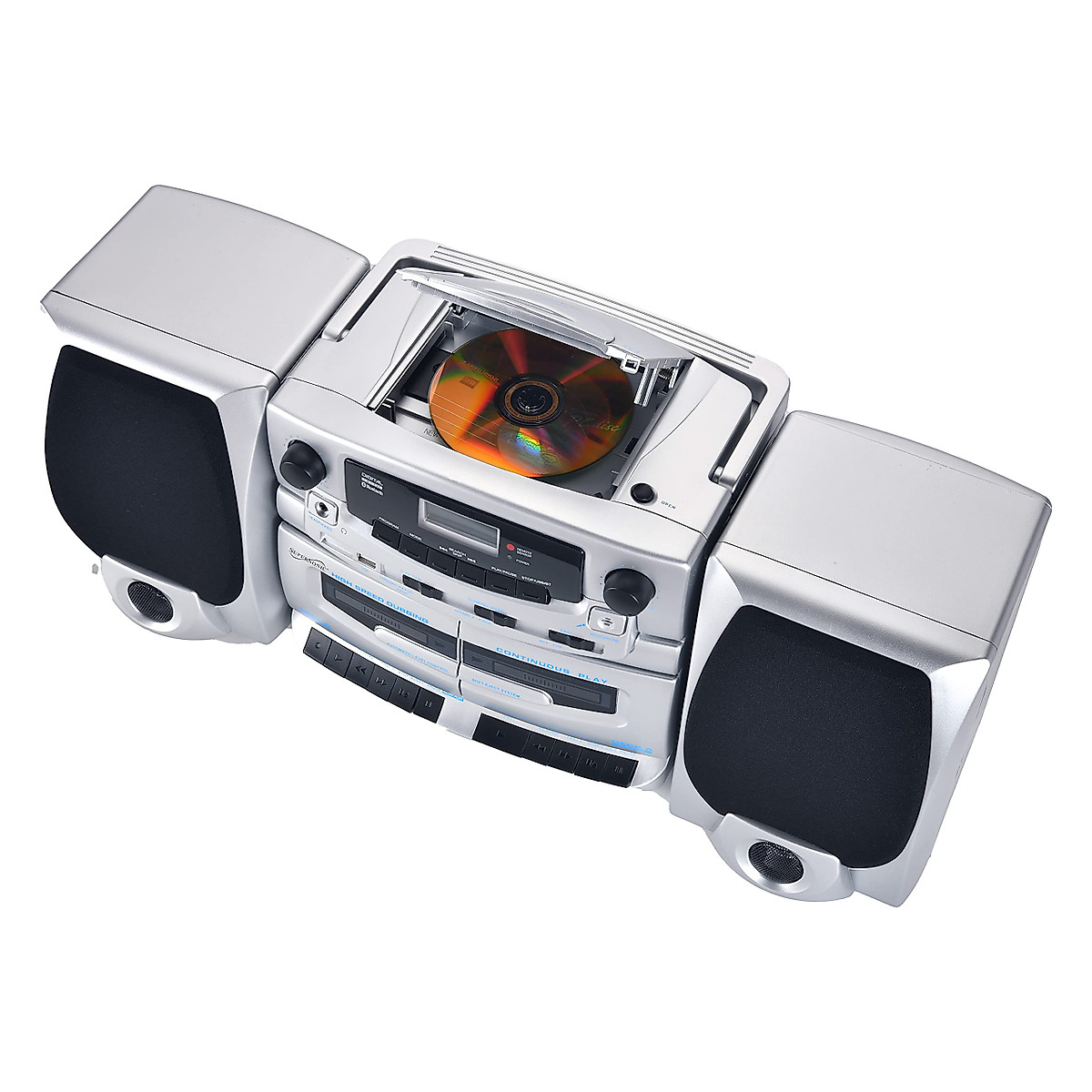 Supersonic SC-2121BT Bluetooth Entertainment Audio System, Bluetooth 5.0, op Loading MP3/CD Player, AM/FM Radio, USB Input, Double Cassette Recorder, High-Performance Detachable Speakers, AC/DC