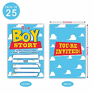 TPYEN It's A Boy Story Baby Shower Invitations, Sky & Cloud Baby Shower Fill-In Invitation Cards With Envelopes - Gender Reveal Party Decorations & Supplies-B15