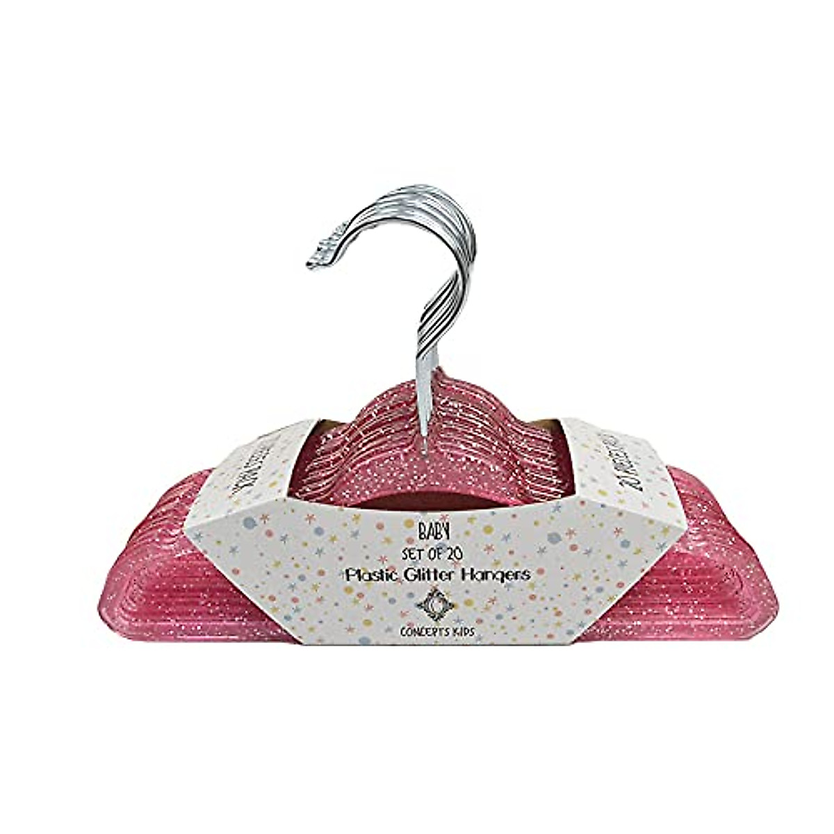 Concepts Kids Baby Toddler Clear Plastic Glitter Clothes Rack Hangers 20 Pack 11 Inch (Silver Glitter - Silver Hook)