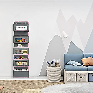 Vercord Door Hanging Organizer Storage Wall Mount Organization Foldable Hanging Shelves Kids Toy 5 Pocket 4 Clear Window with Metal Hook Grey