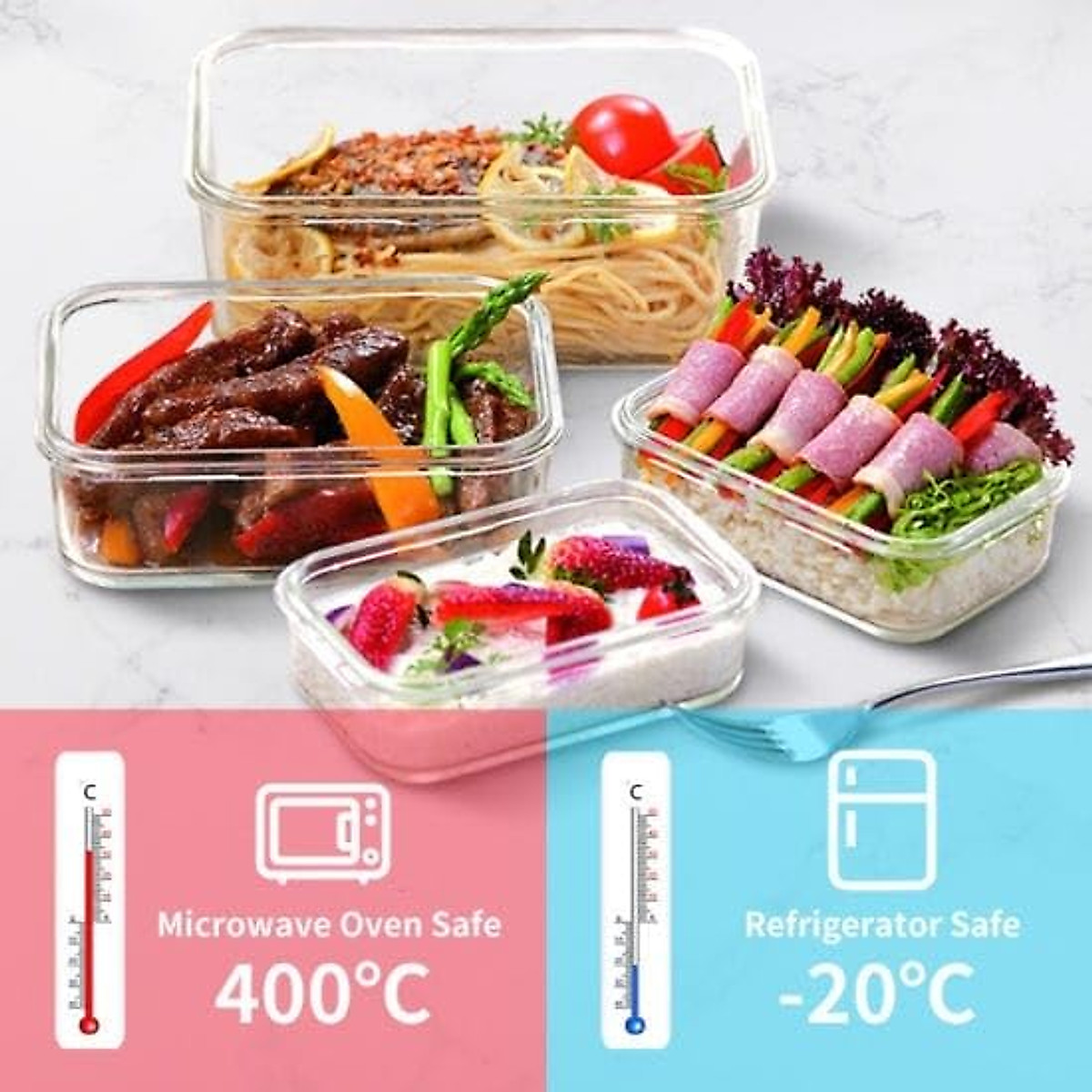 Luxurious Glass food Storage Containers with Lids 4 cup single Airtight 36 oz / 1040 ml Luxury Green lids Microwave & Freezer Safe BPA Free glass Meal Prep Containers with lids