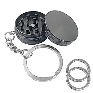 yacool Mini Metal Spice Grinder 1.18 inch silver grey, with 25mm Diameter Metal Key Chain Rings*2, Cute Key Chain for Men and Women
