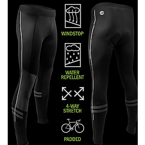 AERO|TECH|DESIGNS | Men's Windstop Padded Cycling Tights | Black | Large