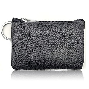 Keychain Purse Small, iToolai Women's Genuine Leather Zipper Mini Coin Bag Credit Card Holder (Black)