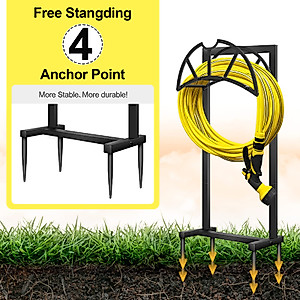 SHOMEXTOL Garden Hose Holder -Upgraded Hose Holder Holds,Freestanding Heavy Duty Hose Hanger,Sturdy Hose Stand and Hose Storage for Lawn & Yard,Black(Crescent-Style)
