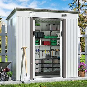 JAXPETY 4' x 6' Ft Outdoor Storage Shed, Metal Tool Shed with Vents, Lockable Door, Organizer House for Garden Backyard Patio Lawn, Weatherproof, White