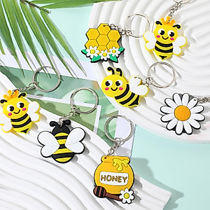 ZAUGONTW 48 Pcs Bee Keychain, Bee Party Favors Bee Decorations, Flower Honey Pots Bees Decor for Bee Theme Party Baby Shower Kids Birthday Supplies Decorations