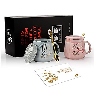 Mr Right Mrs Always Right Couple Coffee Mugs Cups - Bridal Shower Wedding Anniversary Valentine's Day Gift - Bride and Groom Newlyweds Married Couples Ceramic Marble Couple Cups Mugs Set (13.2 oz )