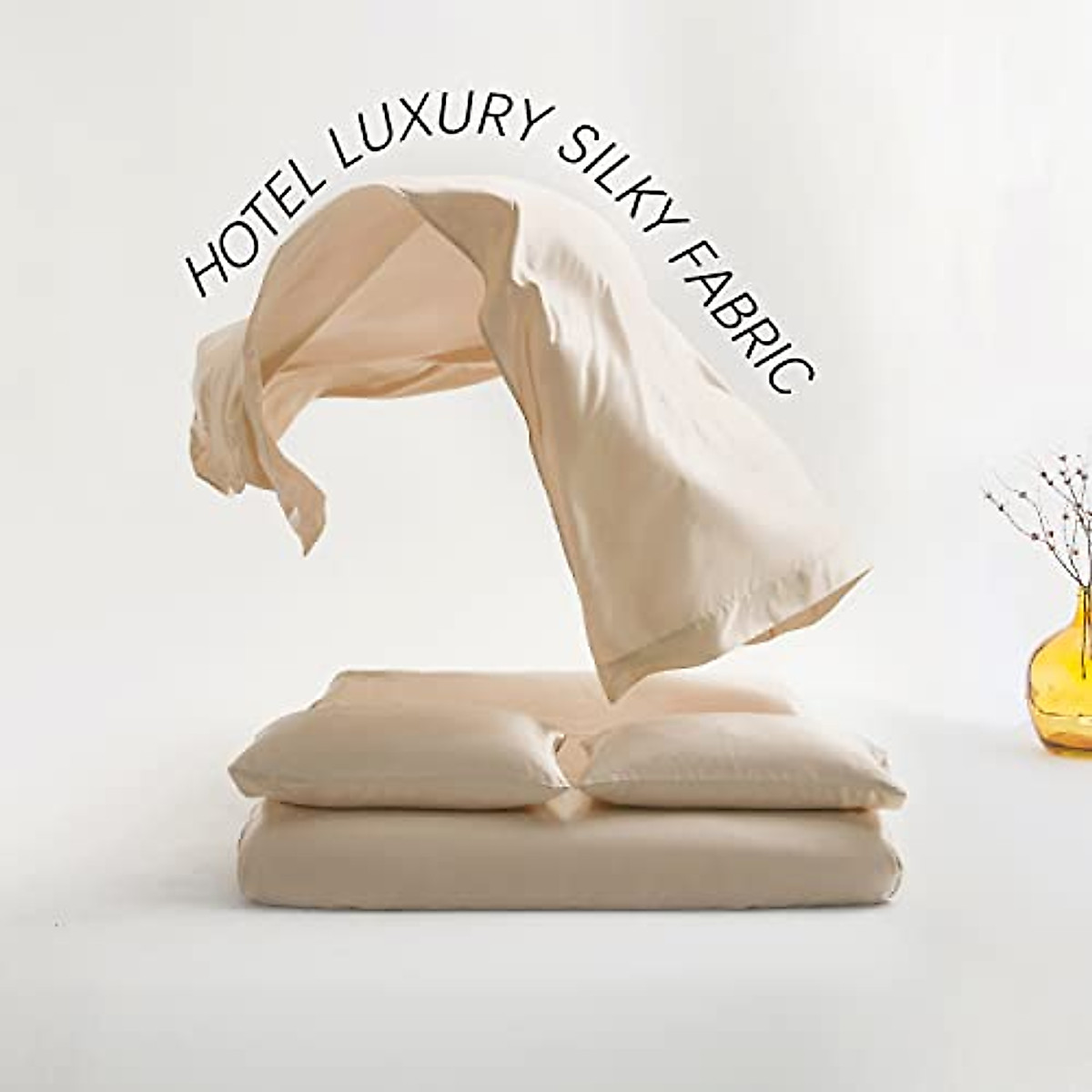 Candoury Satin Sheets Queen Bed Set 4 Pcs, Soft and Durable Pillowcase, Flat Sheet and Fitted Sheet, Hotel Luxury Silky Satin Sheets Set(Queen, Taupe)