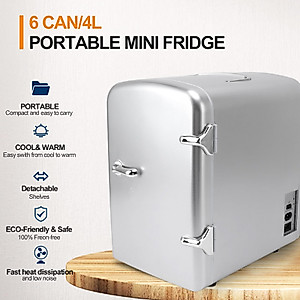 Diydeg Mini Fridge, 4L 6 Can Portable Cooler and Warmer Small Refrigerator for Bedroom, Personal Skincare Fridge for Cosmetics, Beverage, Foods, Dorm, Travel & Car, DC12V AC100-240V (US