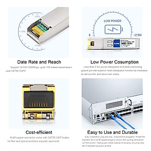 FLYPROFiber- 10/100/1000Base-T Copper SFP, Auto-Negotiation SFP to RJ45 Mini-GBIC Transceiver for Cisco GLC-T/SFP-GE-T/GLC-TA, Mikrotik S-RJ01, Netgear, Ubiquiti, Supermicro, Linksys, Up to 100M