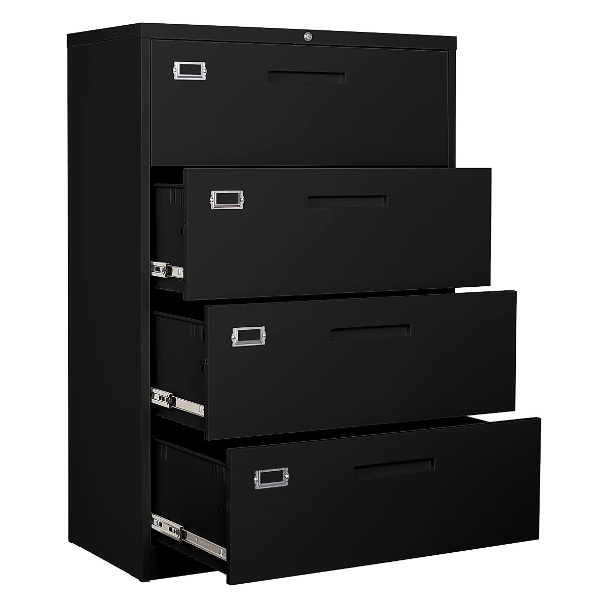 BYNSOE 4 Drawer Filing Cabinet with Lock Metal Lateral File Cabinet Office Home Steel Lateral File Cabinet for A4 Legal/Letter Size Wide Metal Cabinet Locked,Assembly Required (4 Drawer, Black)