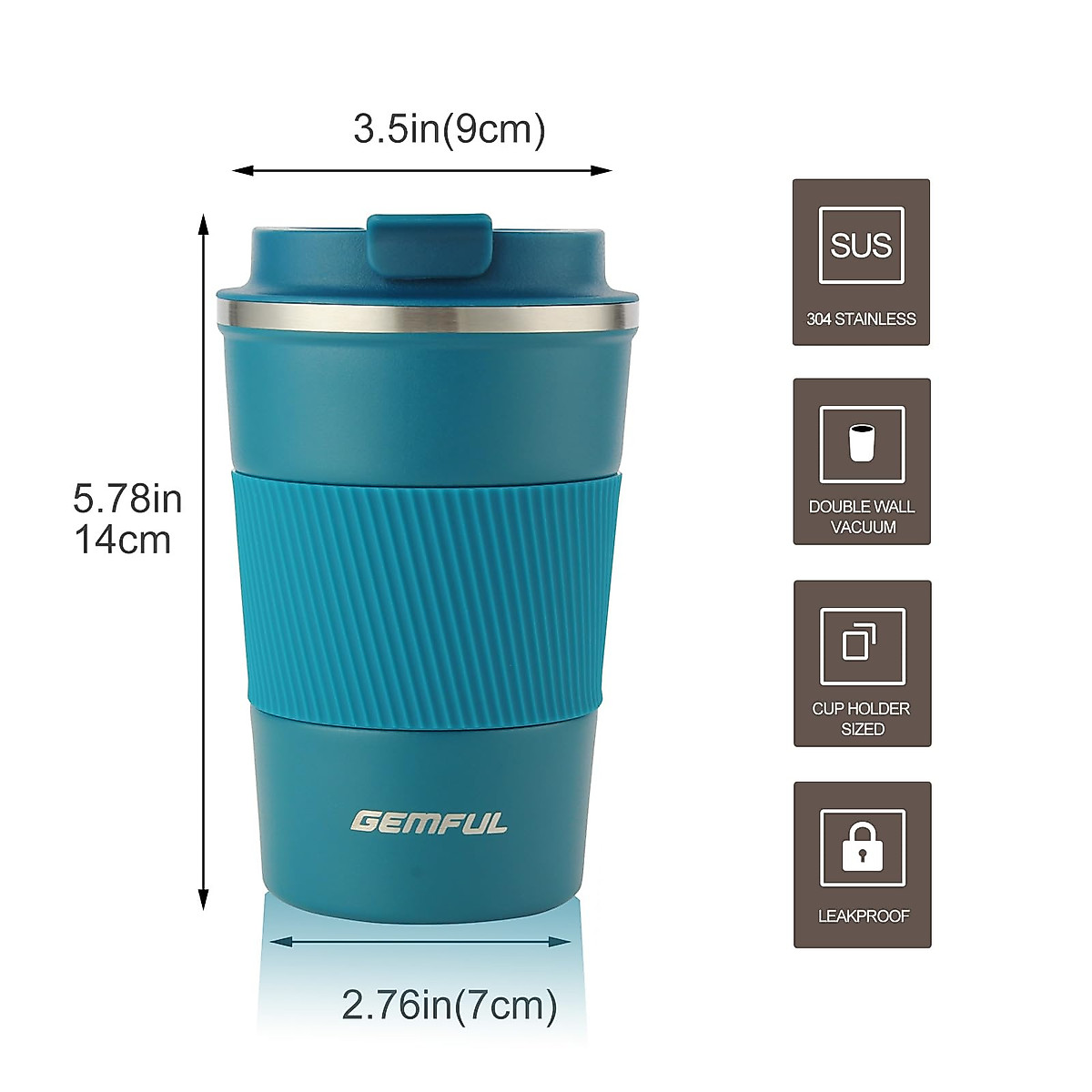 GEMFUL To Go Coffee Mug with Lid 13 oz Insulated Cups Spill Proof Travel Tumbler Leak Proof Vacuum Stainless Steel Reusable for Hot Cold Drinks Women Men (Blue)