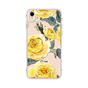 Blingy's for iPhone XR Case, Women Girls Cute Floral Roses Design Pretty Rose Flower Style Transparent Soft TPU Protective Clear Case Compatible for iPhone XR 6.1 inch (Yellow Roses)