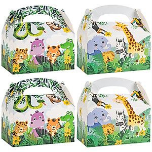 DjinnGlory 36 Pack Safari Woodland Animals Treat Boxes Gable Boxes Party Favor Gift Boxes for Baby Shower, Birthday Party Supplies Decoration, Small Business 6.18 x 3.58 x 3.38 Inches