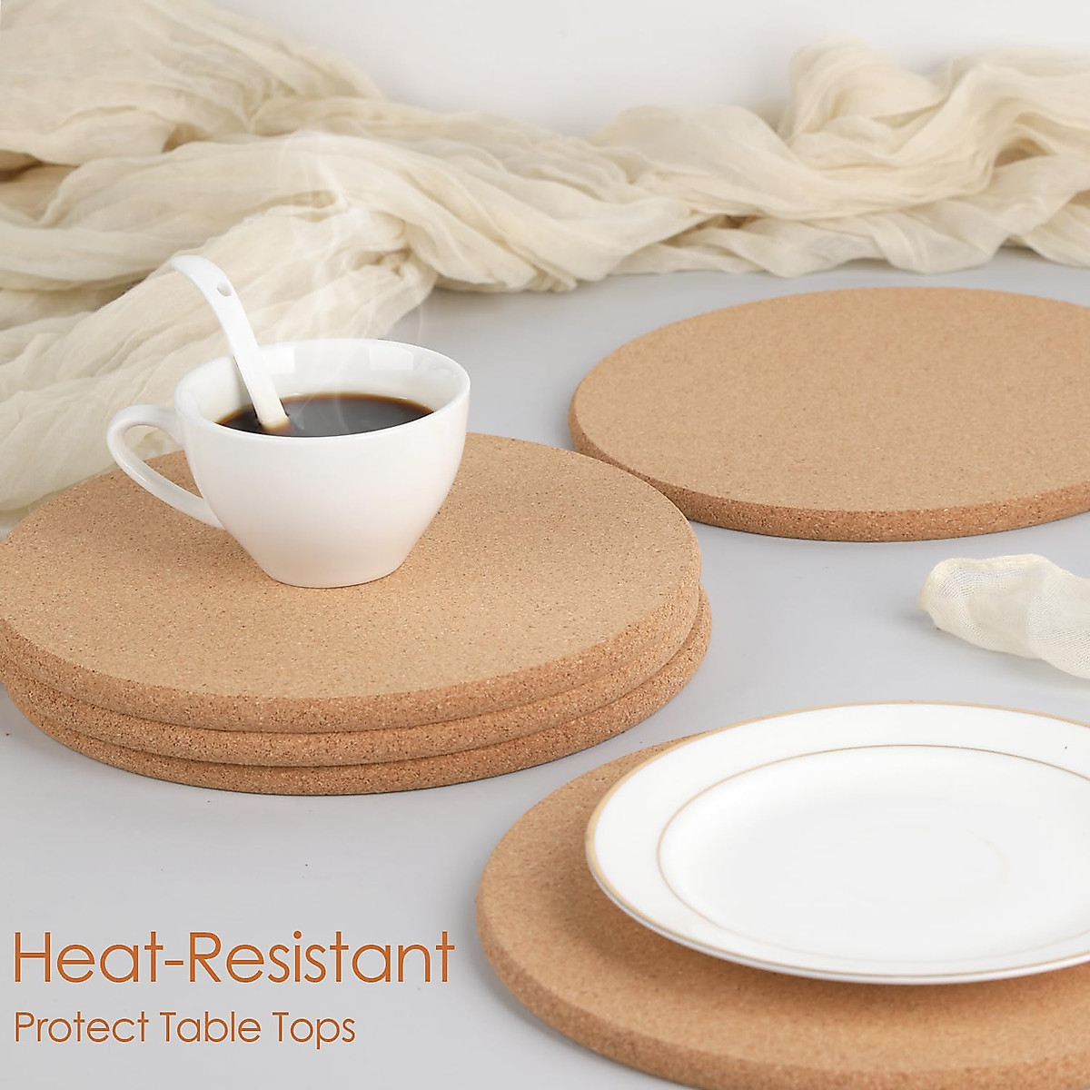 6 Pack Cork Trivets for Hot Dishes, 8" High-Density Thick Cork Trivets for Hot Pots and Pans, Heat Resistant Cork Hot Pads for Kitchen, Multifunctional Corkboard for Cork Plant Coasters and DIY Crafts