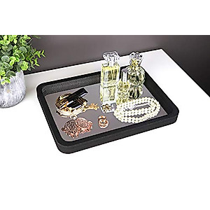 Polar Whale 2 Polished Mirrored Bottom Vanity Organizer Trays for Home Bedroom Bathroom Perfume Jewelry Makeup Storage Stand Washable Durable Black Foam with Heavy Metal Mirror Large 12 x 9 Inches