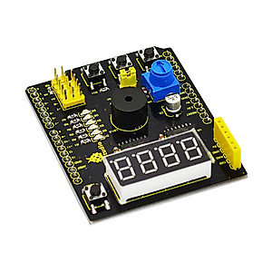 KEYESTUDIO Multi-Purpose Shield V2 with 4-Digit LED Display Module, Buttons and Buzzer for Arduinos Microcontroller for Mega, Electronic Programming Project