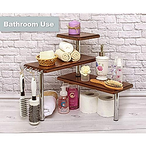 TESLYAR 3 Tier Corner Shelf Natural Solid Ash Wood Countertop Organizer Bookshelf Display Shelves Space Saving Rack for Living Room, Kitchen, Office