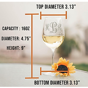 Spotted Dog Company Personalized Etched 16oz Stemmed Wine Glass, Mother's Day Gift, Wife, Gift for Her, Script Monogram