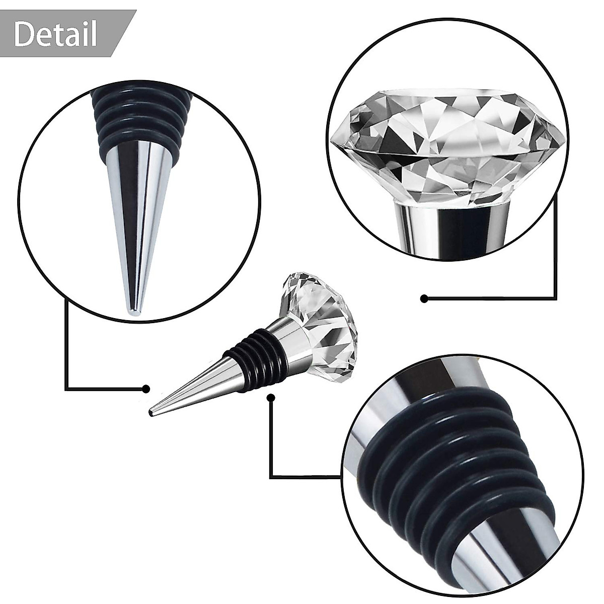 JETKONG 3 Pcs Wine Stoppers Crystal Wine and Beverage Bottle Stopper Diamond Decorative Wine Bottle Stopper (Crystal)