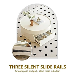 QEZEOM Small Round Coffee Table, Modern Living Room Low Coffee Table with Storage, Unique Center Table Suitable for Small Spaces, Scandinavian Style End Table, Farmhouse Night Stands, White