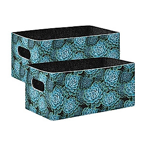 Succulents Storage Basket Felt Storage Bin Collapsible Storage Box Cloth Baskets Containers Organizer for Kids Bedroom Magazine