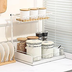 reepor Under Sink Organizer,2-Tier Pull Out Cabinet Organizer Under Kitchen Sink Organizer,Under Cabinet Storage Multi-Use for Bathroom Laundry Kitchen White