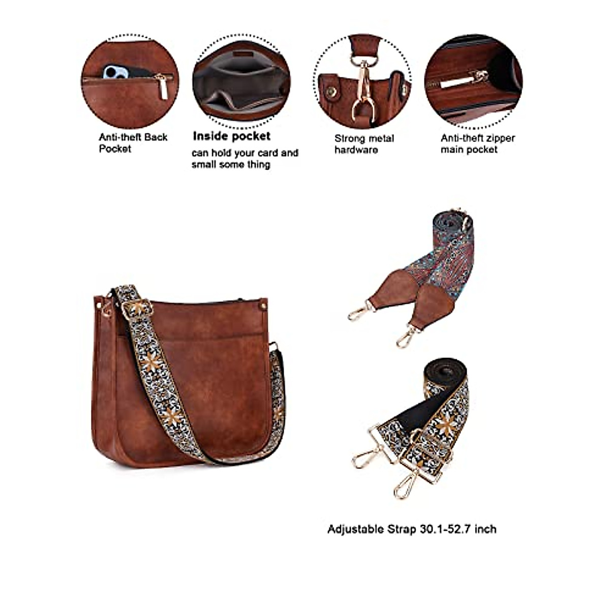 Caitina Cross Body Bag Vegan Leather Hobo Handbags Designer Crossbody Purses Bucket Bag For Women with 2 Adjustable Strap(Dark Brown)