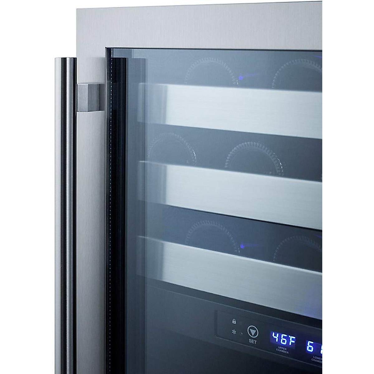 Summit Appliance ALWC532 24" Wide Built-In Wine Cellar, ADA Compliant; 46 Bottles; Automatic Defrost; Glass Door; Full-extension Shelving; Digital Control Panel; Interior Lighting