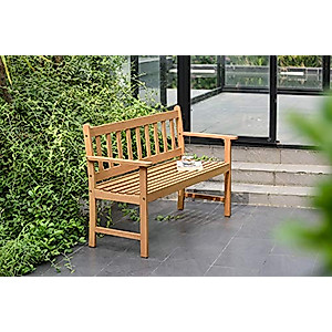 Brampton Omaha 2-Seat Capacity Patio Wood Bench | Teak Finish | Ideal for Outdoors and Indoors, Light Brown
